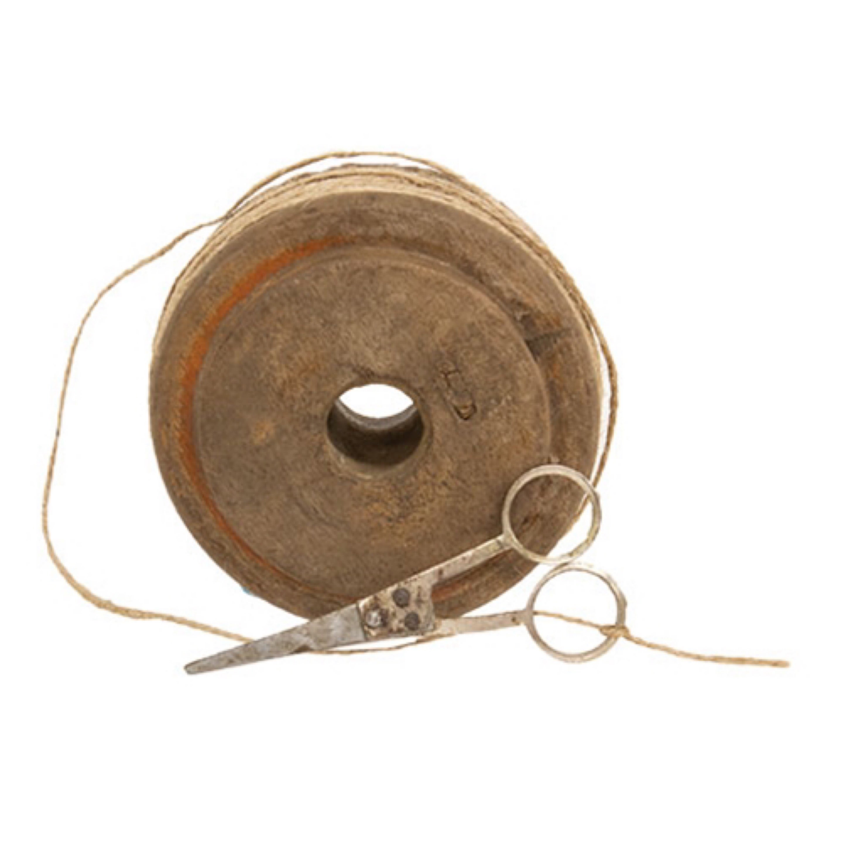 Antique Flat Jute Twine Spool w/Scissors | Homespun Antiques Company